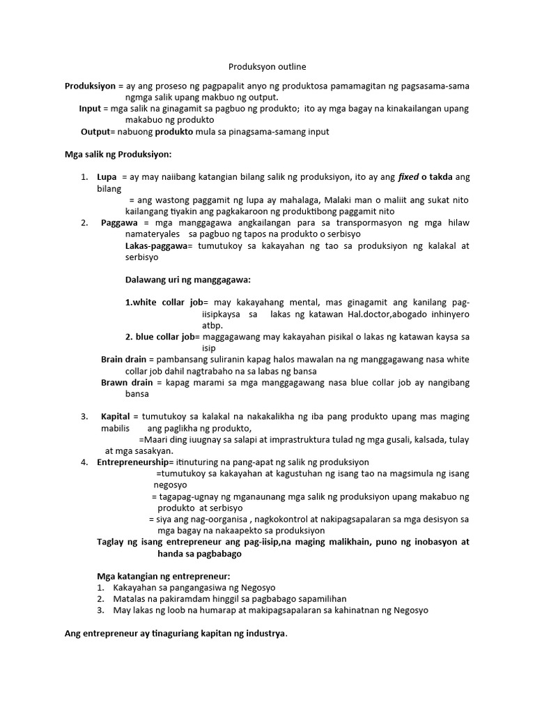Produksyon Outline | PDF