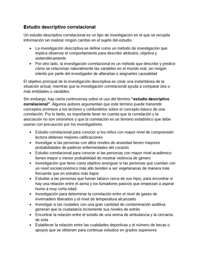 Estudio descriptivo correlacional | PDF