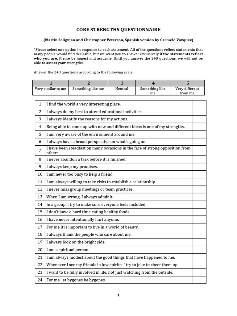Personal Strengths Questionnaire | PDF | Courage | Emotions