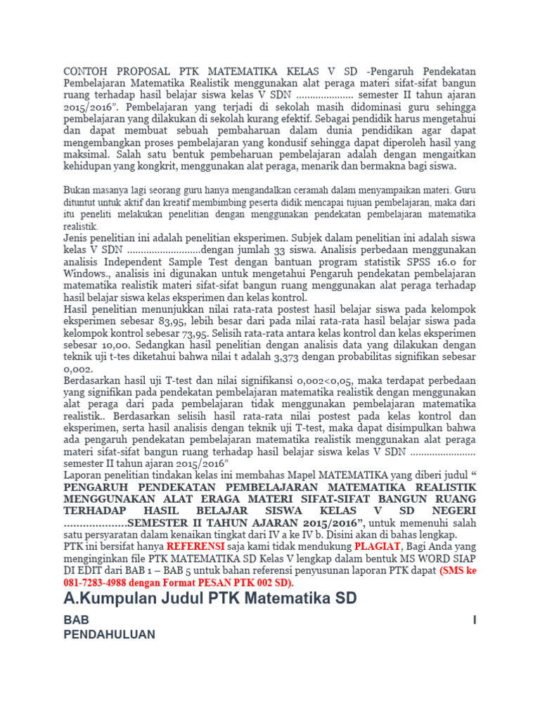 Contoh Proposal PTK Mat V | PDF | Karier & Perkembangan | Kesehatan Holistik
