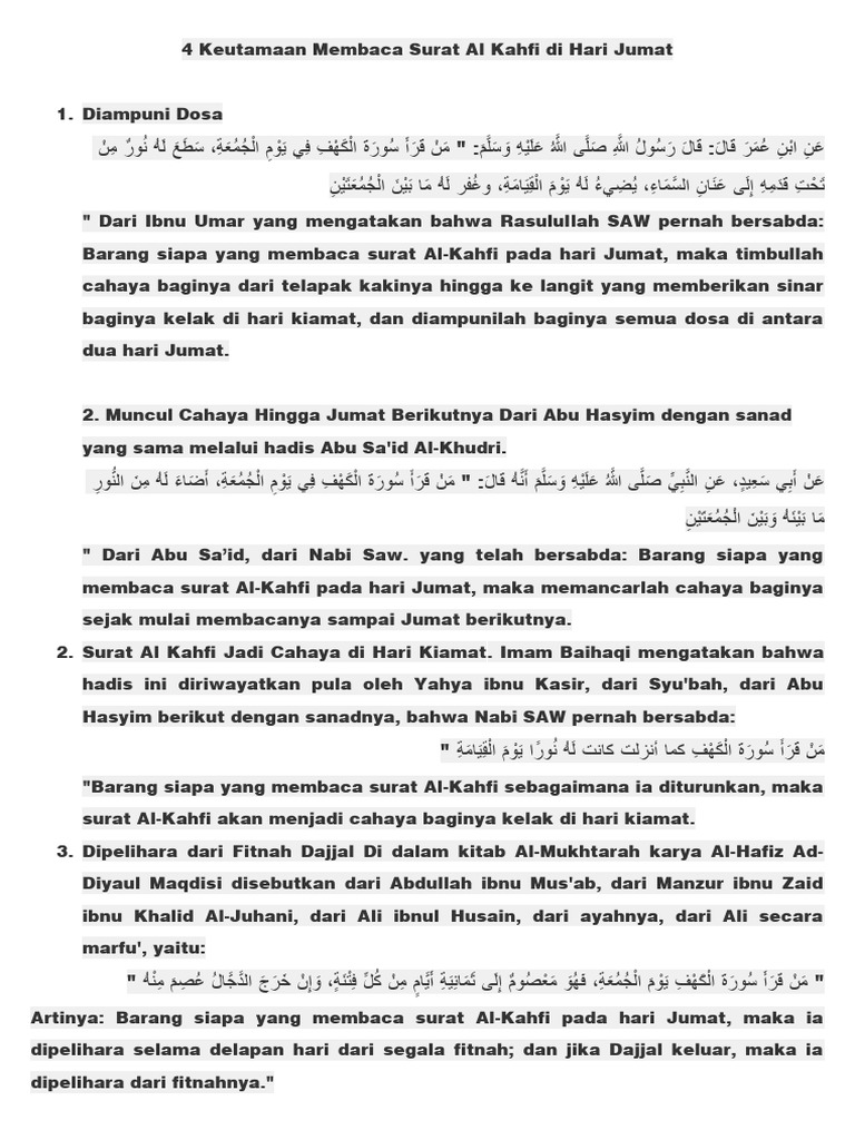 4 Keutamaan Membaca Surat Al Kahfi Di Hari Jumat Pdf