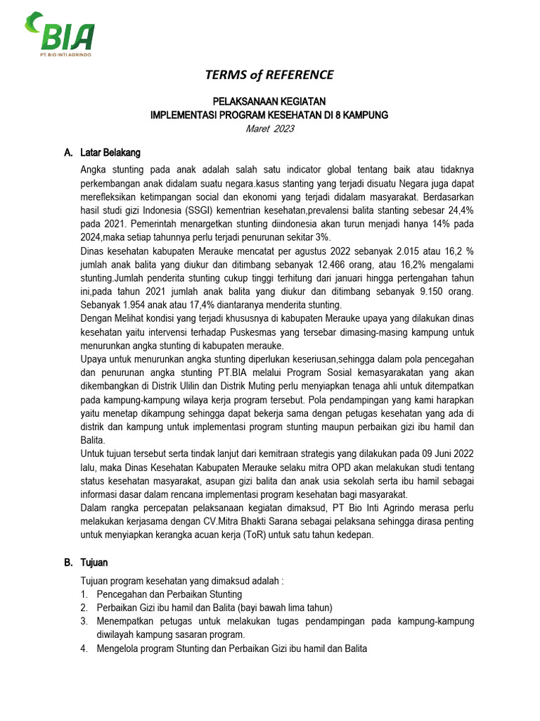ToR - Rencana Implementasi Program Kesehatan | PDF