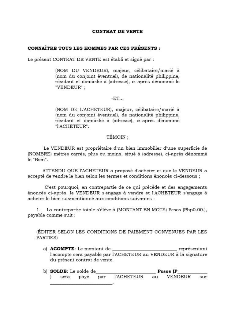 Modèle de contrat de vente | PDF | Sodles