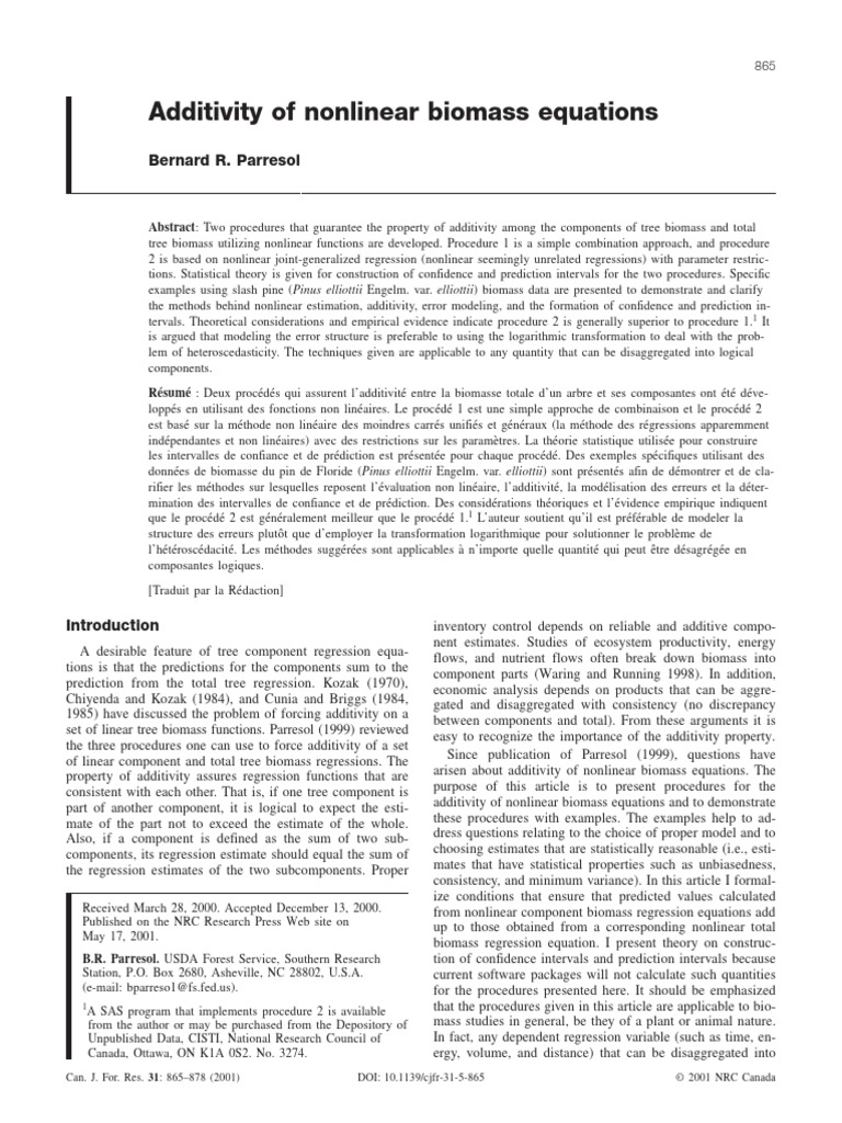 Additivité des équations de biomasse | PDF | Analyse mathématique ...