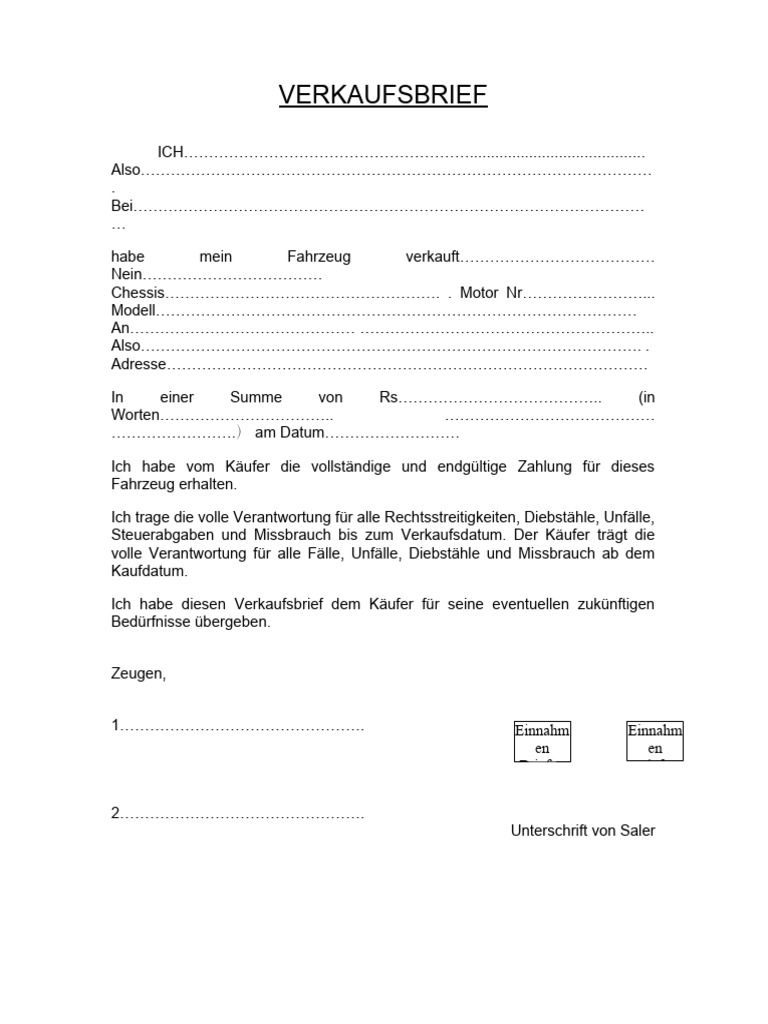 Fahrzeugverkaufsbrief | PDF