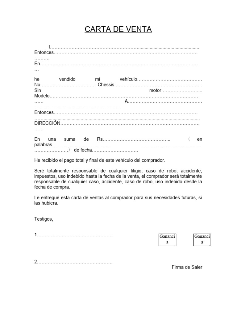 Carta de Venta de Vehículo | PDF
