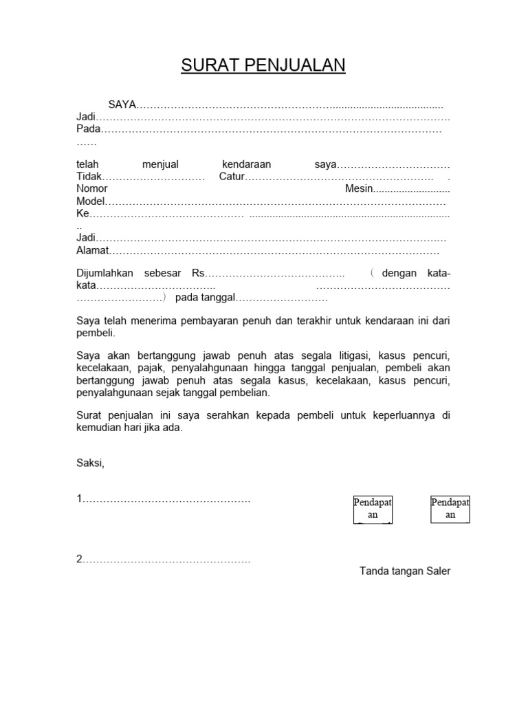 Surat Penjualan Kendaraan Resmi | PDF
