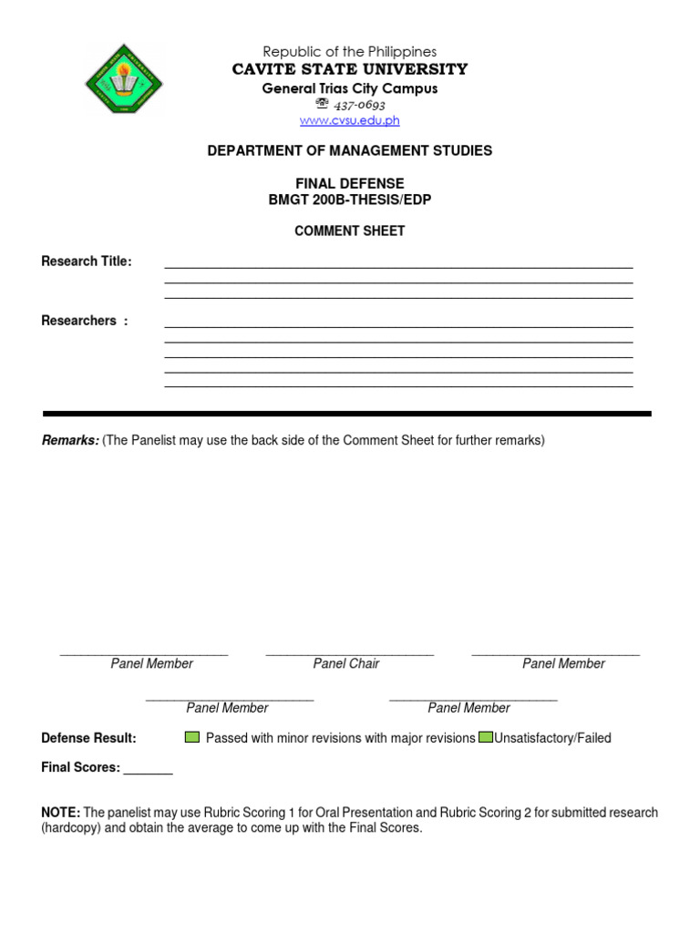 Final Defense Rubrics | Download Free PDF | Cognition | Science
