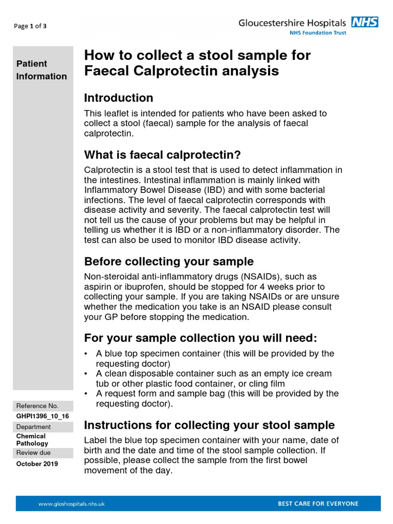 How To Collect A Stool Sample For Faecal Calprotectin Analysis GHPI1396 10 16 | Download Free ...