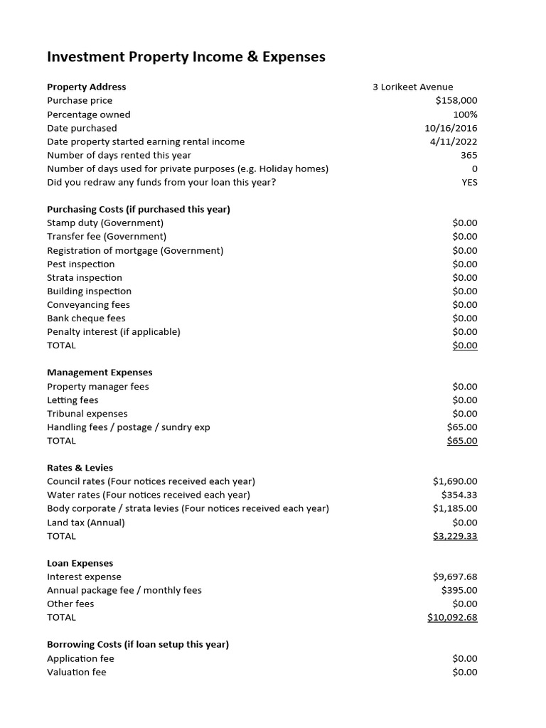 Property Investor Financial Summary | PDF | Mortgage Loan | Loans