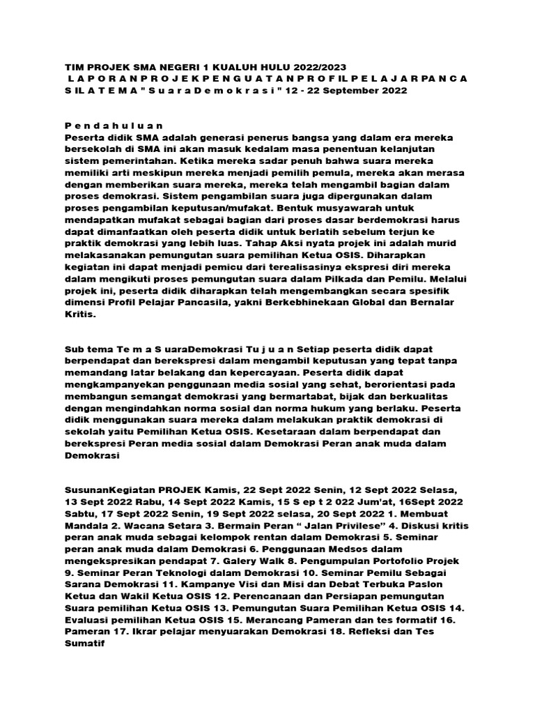 TIM PROJEK SMA NEGERI 1 KUALUH HULU 2022 | PDF