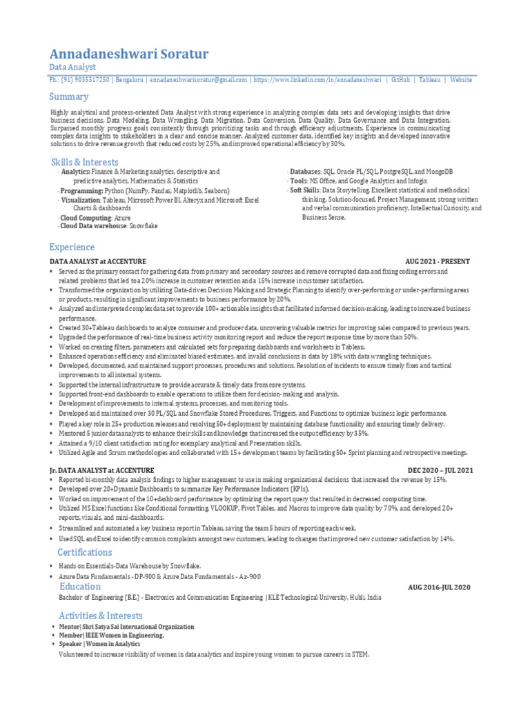 Annadaneshwari Resume Genpact | PDF | Data Analysis | Analytics