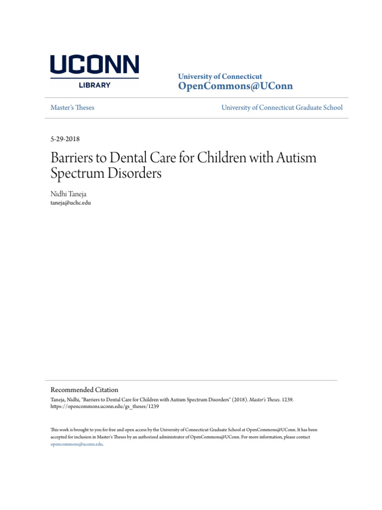 Taneja - Barriers To Dental Care For Children With Autism Spectrum Disorder | PDF | Autism ...