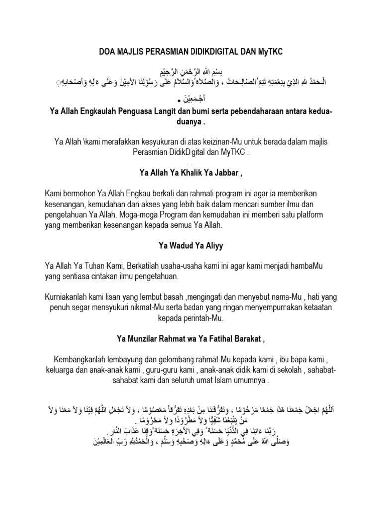 Doa Perasmian Program Didik Digital 2023 | PDF