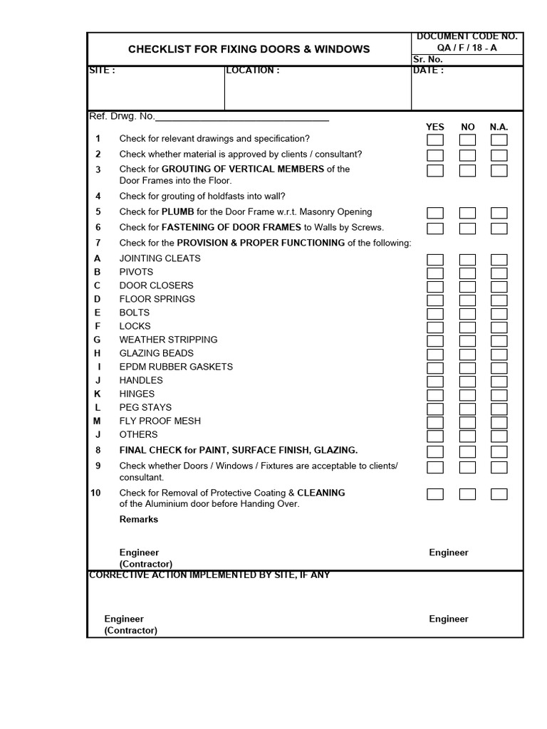 Doc27 - Checklist For Aluminium Windows | PDF | Computers | Technology & Engineering