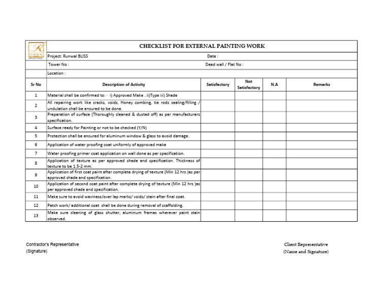 Checklist For External Painting R1 | PDF | Paint | Building Materials