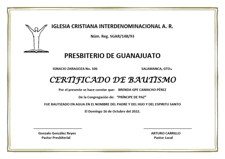 IMPRIMIR CERTIFICADO DE BAUTISMO | PDF