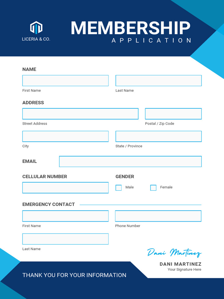 White and Blue Simple Join Business Membership Form Document | PDF