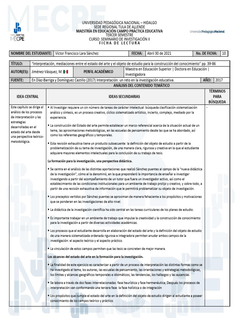 "Interpretación, Mediaciones Entre El Estado Del Arte y El Objeto de ...