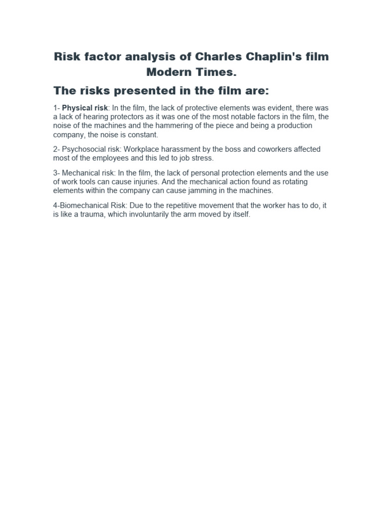 Analysis of Risk Factors of The Film Modern Times by Charles Chaplin ...