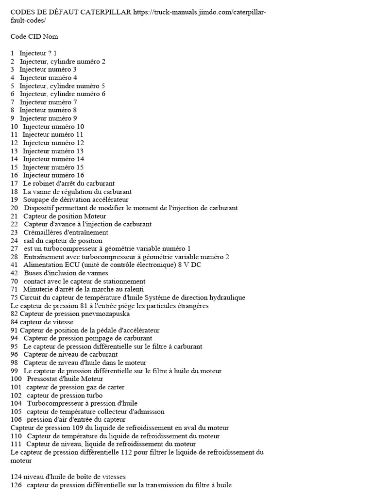 Liste des codes défaut Caterpillar | PDF | Injection (moteur ...