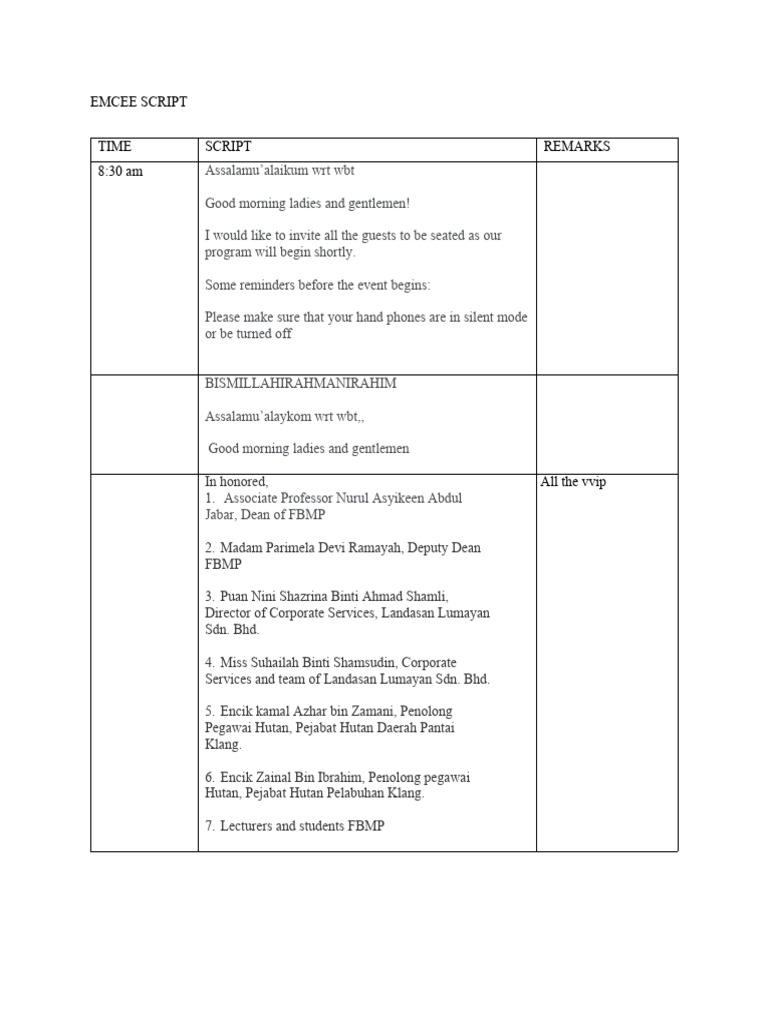 Emcee Script | PDF