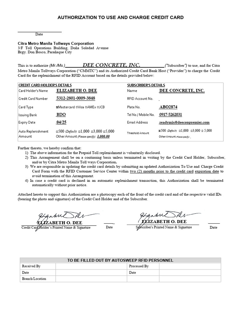 Authorization To Use and Charge Credit Card 1 1 | PDF | Credit Card ...