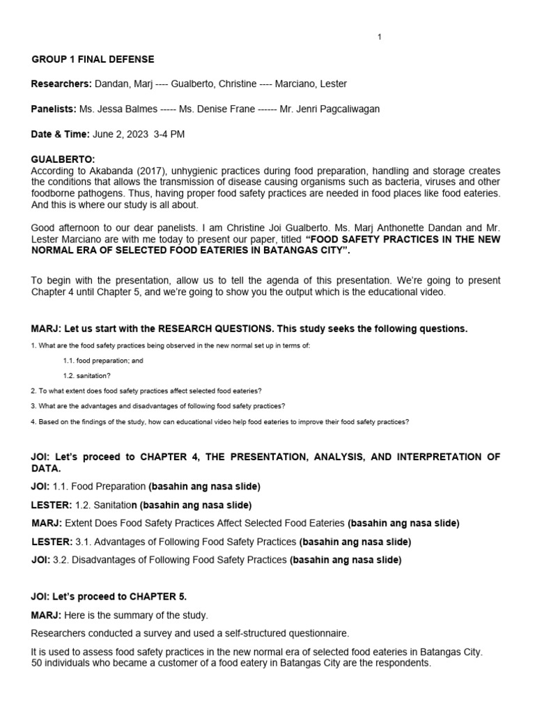 Group 1 3is Script | Download Free PDF | Hand Washing | Foodborne Illness