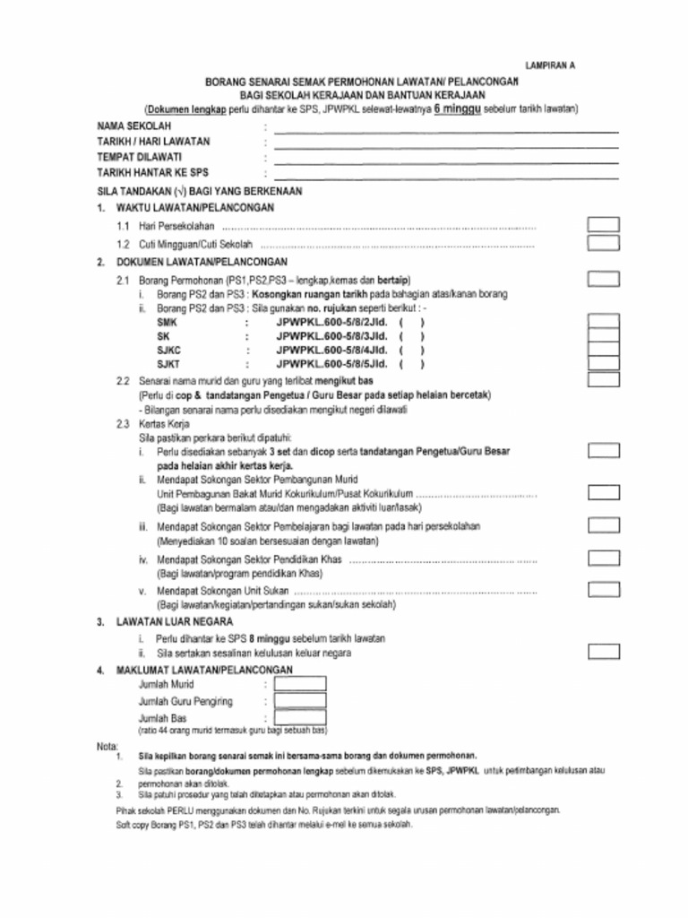 Senarai Semak Permohonan Lawatan | PDF