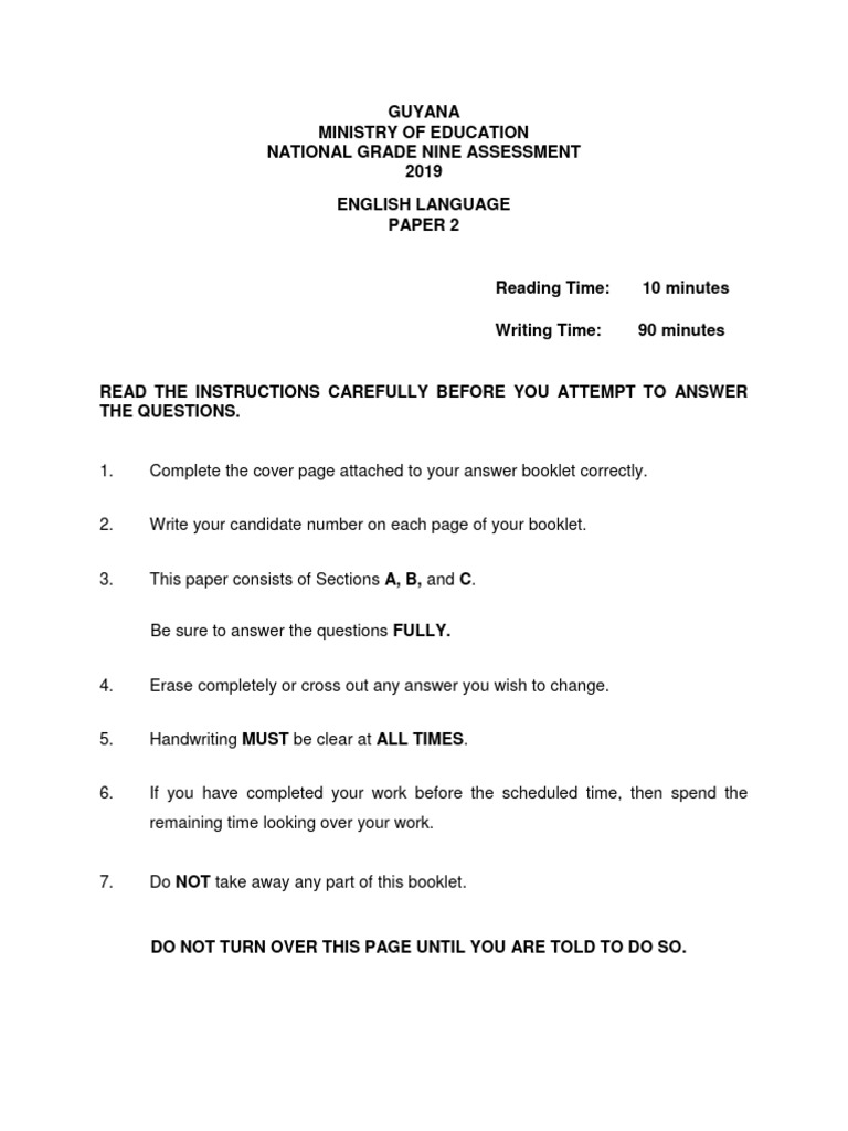 National Grade 9 Assessment 2019 English P2 and Mark Scheme | PDF ...