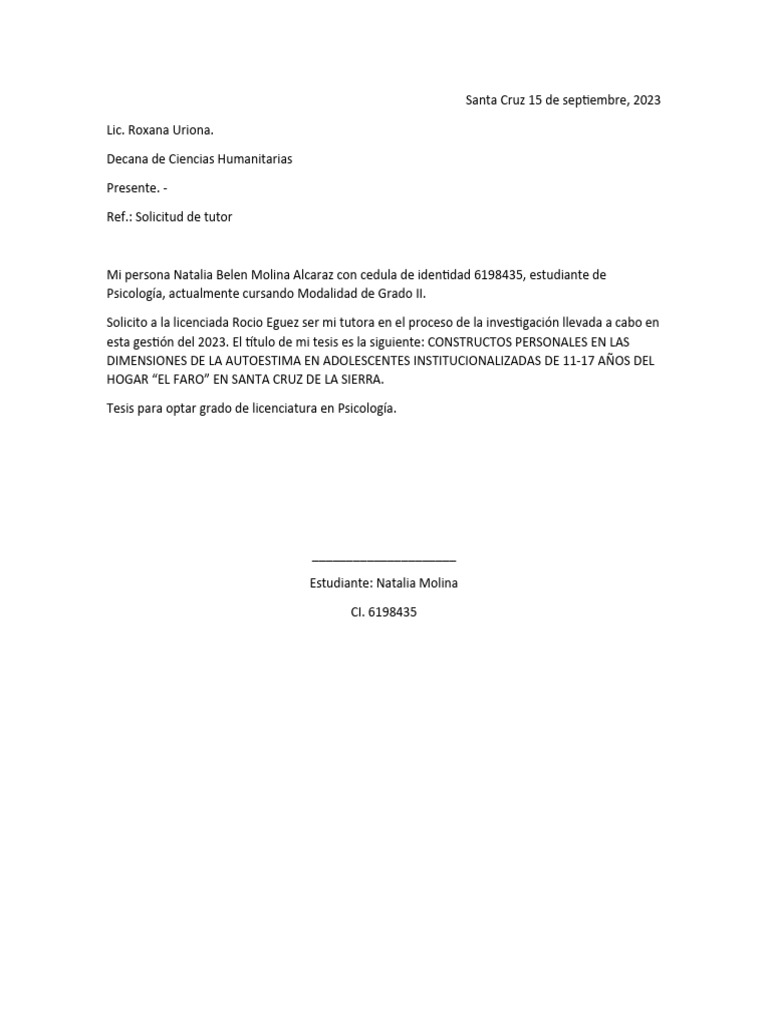 Carta Solicitud de Tutor | PDF