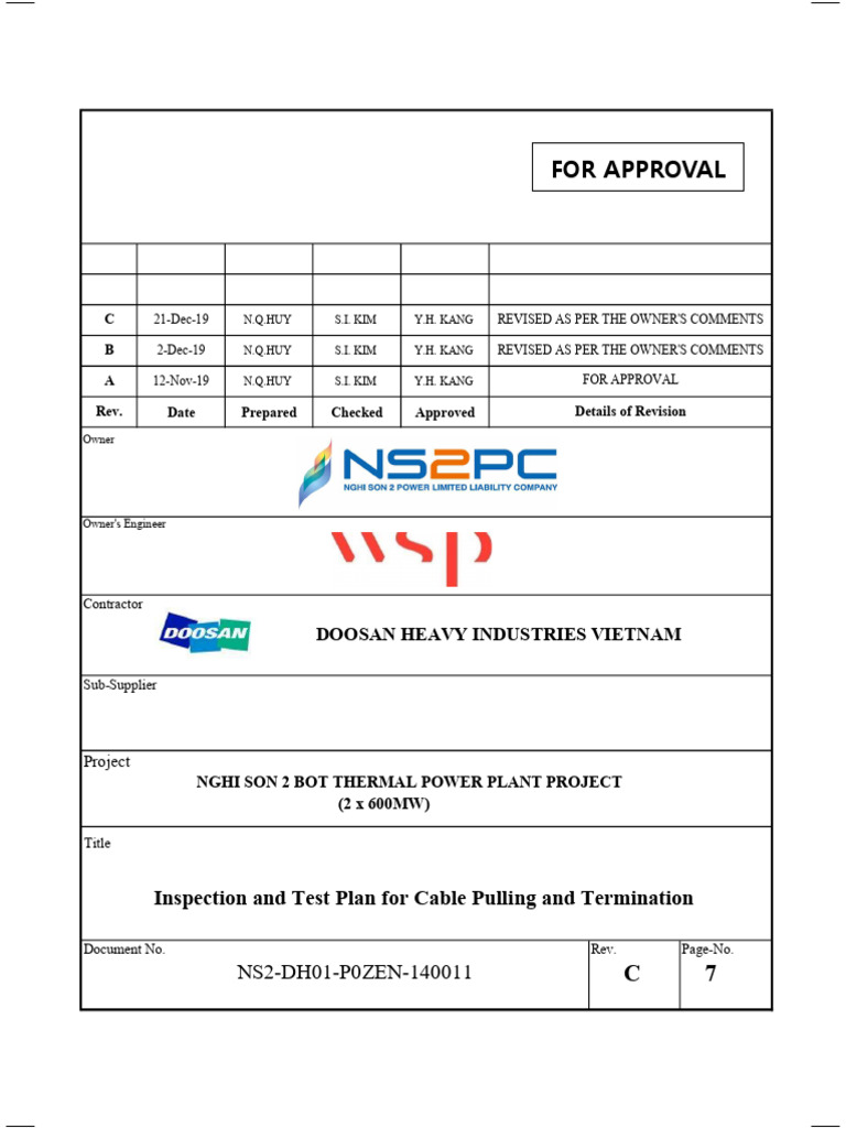 NS2-DH01-P0ZEN-140011_ITP for Cable Pulling and Termination_REV.C | PDF | Electrical Wiring ...