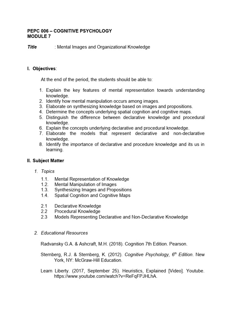PEPC 006 Module 7 Mental Images Organization of Knowledge | Download ...