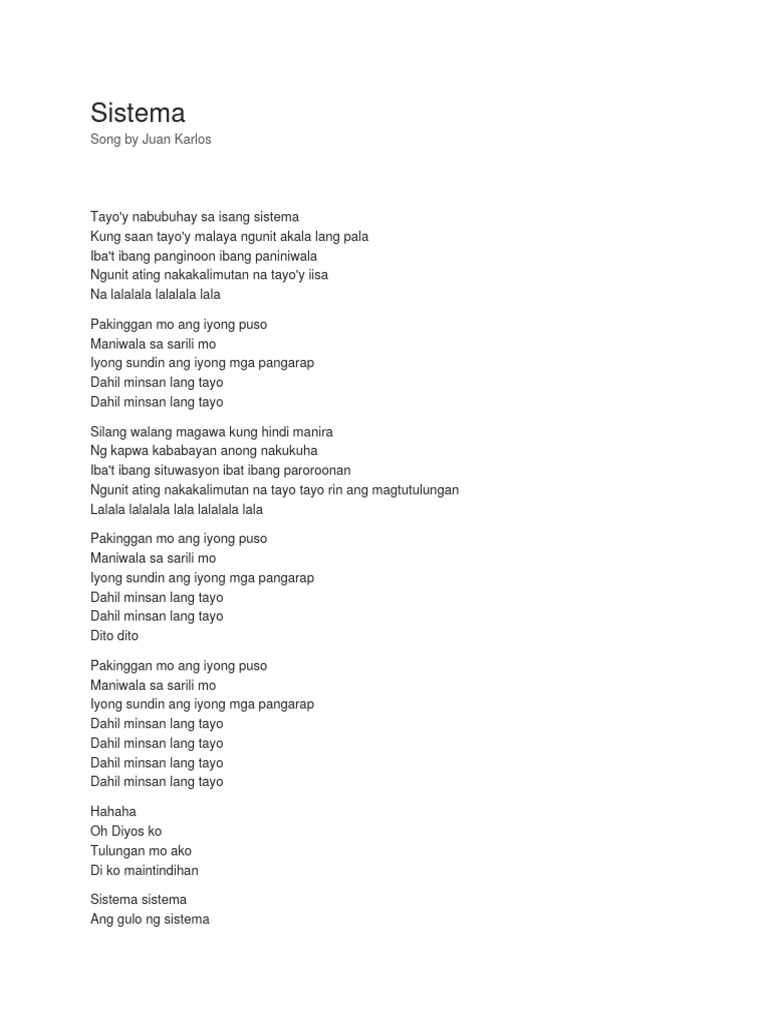 Sistema Lyrics | PDF