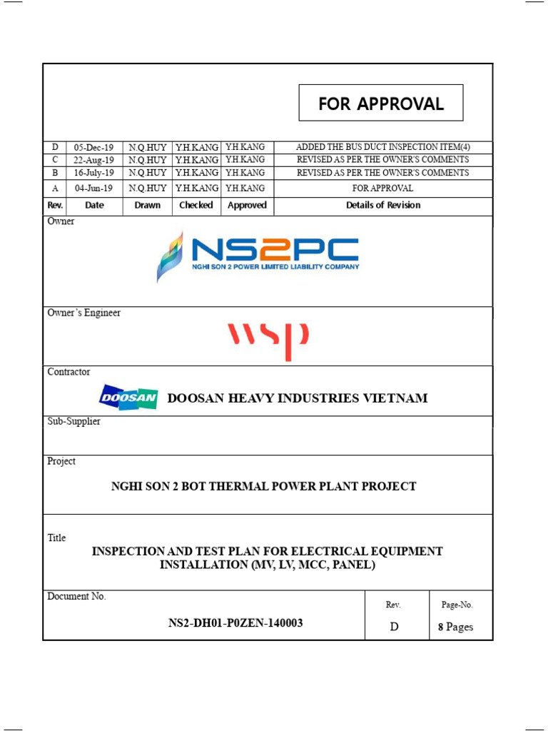 NS2-DH01-P0ZEN-140003 - ITP FOR ELECTRICAL EQUIPMENT (MV, LV, PANEL, CUBICLE) - Rev.D | PDF ...
