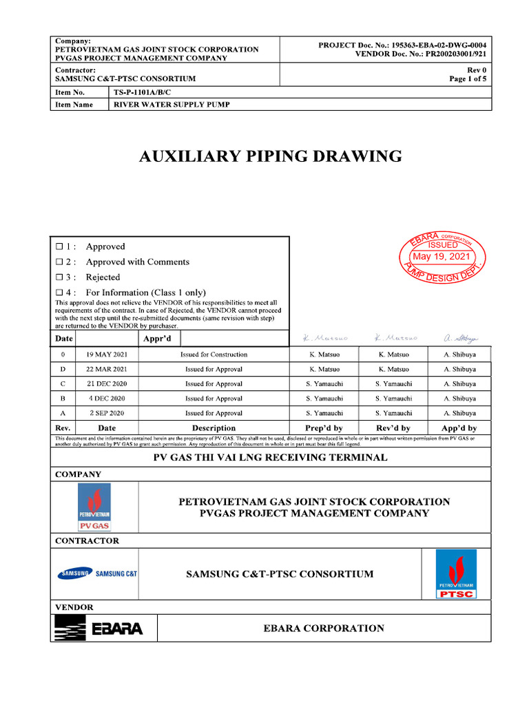 195363 Eba 02 Dwg 0004 Auxiliary Piping Drawing Rev.0 | PDF