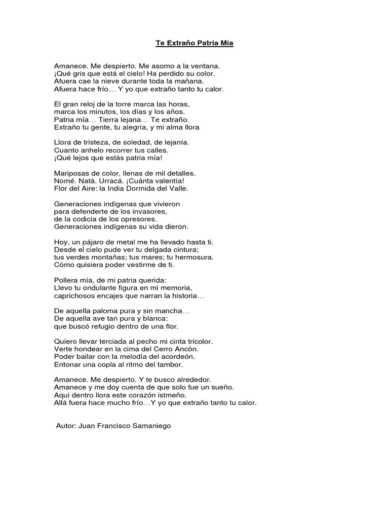 Te Extraño Patria Mía | PDF | Arte | Poesía