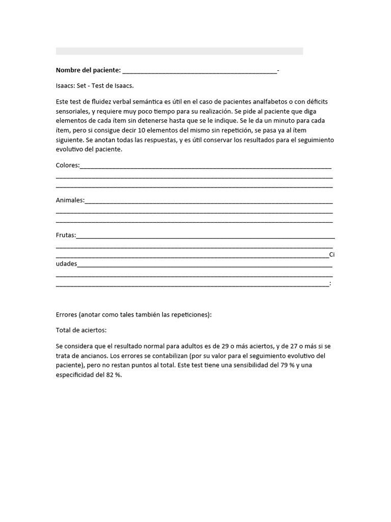 Isaacs Set- test de isaacs | PDF