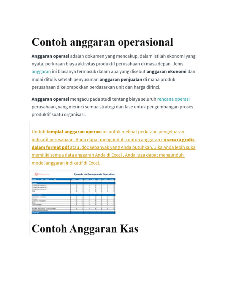Contoh Anggaran Operasional Perusahaan | PDF