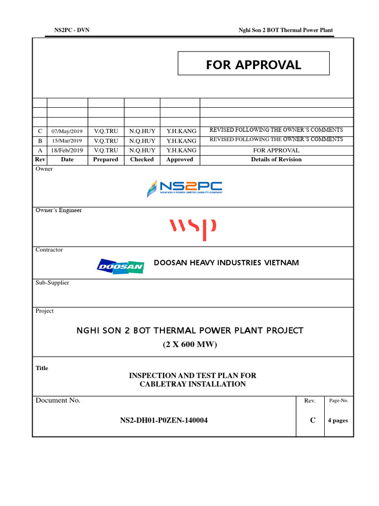 NS2-DH01-P0ZEN-140004_ITP FOR CABLE TRAY INSTALLATION_REV.C | PDF