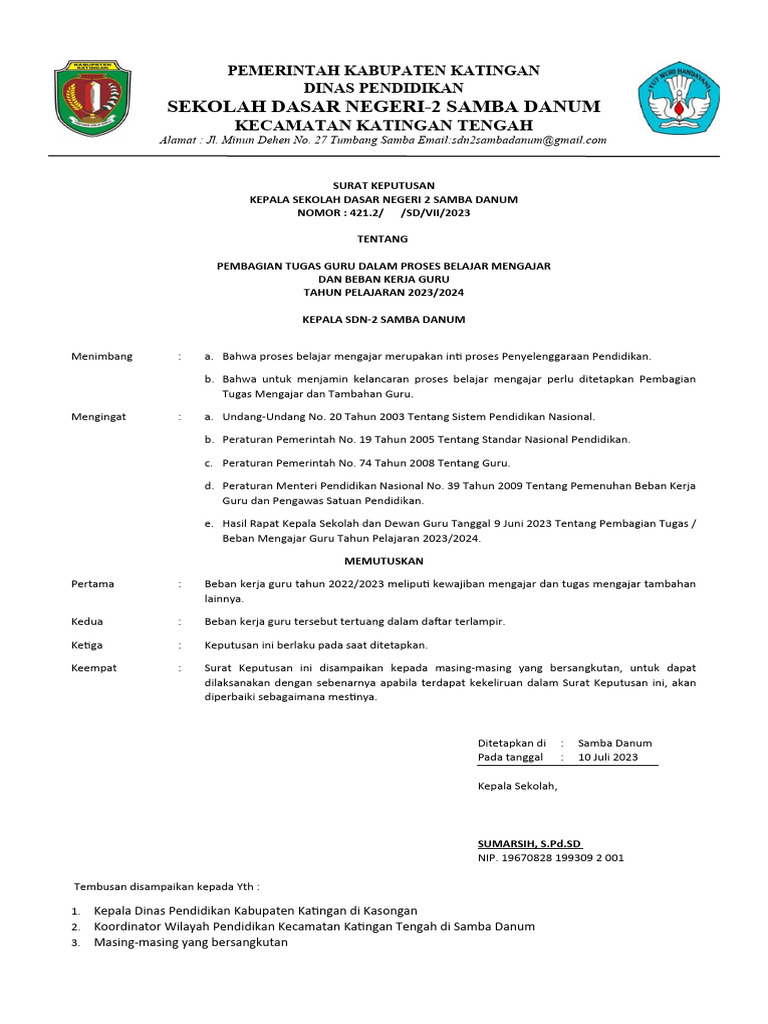 SK Pembagian Tugas TP.2022-2023 | PDF