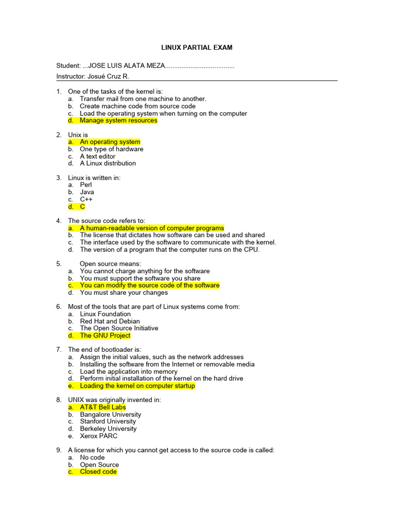 Exam 1 Linux Pdf Linux Operating System