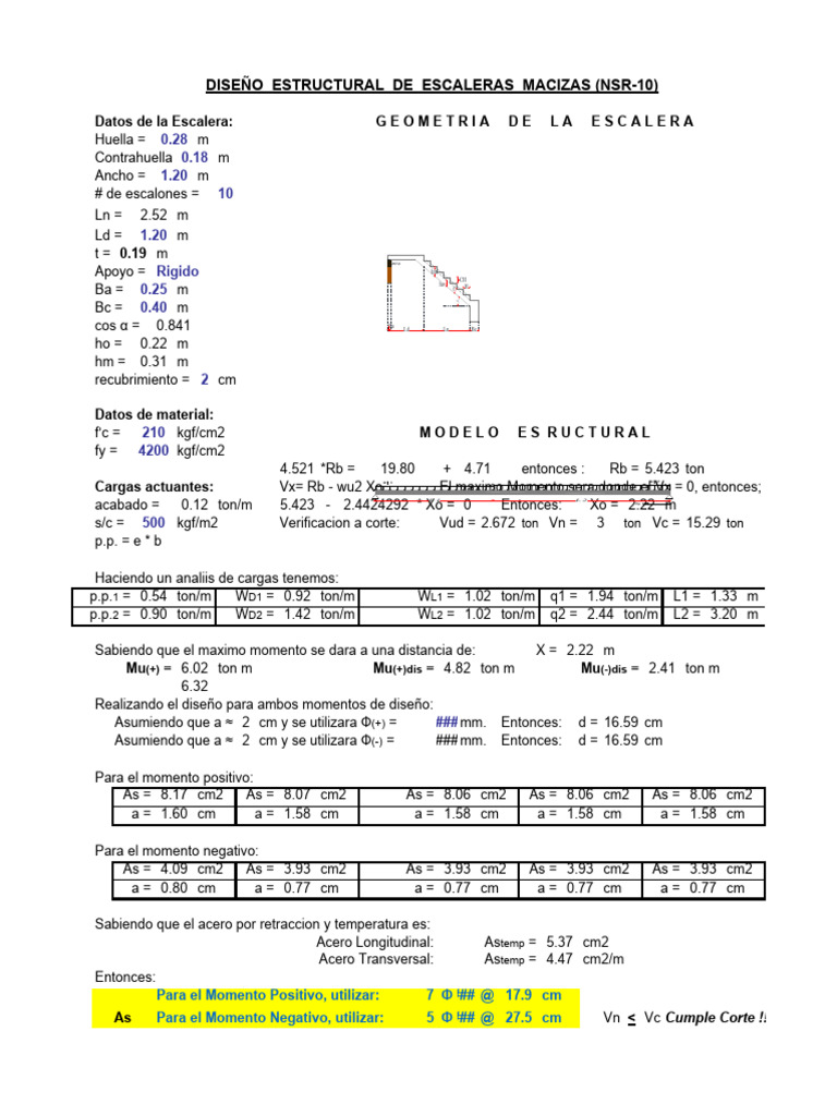 Hoja Excel para El Calculo y Diseno Estructural de Escaleras | PDF | Ingeniería estructural ...