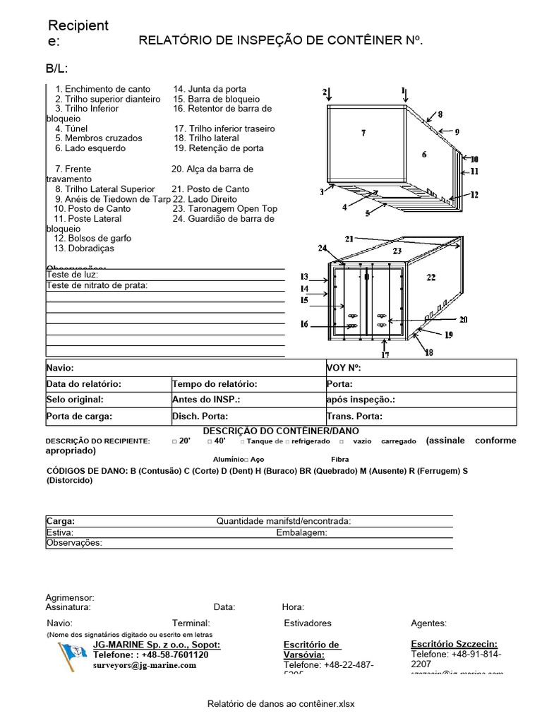 Relatório de danos ao contêiner | PDF