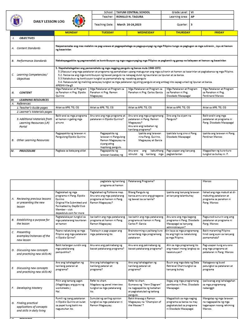 Ap 6 DLL Q3 WK 6 | PDF