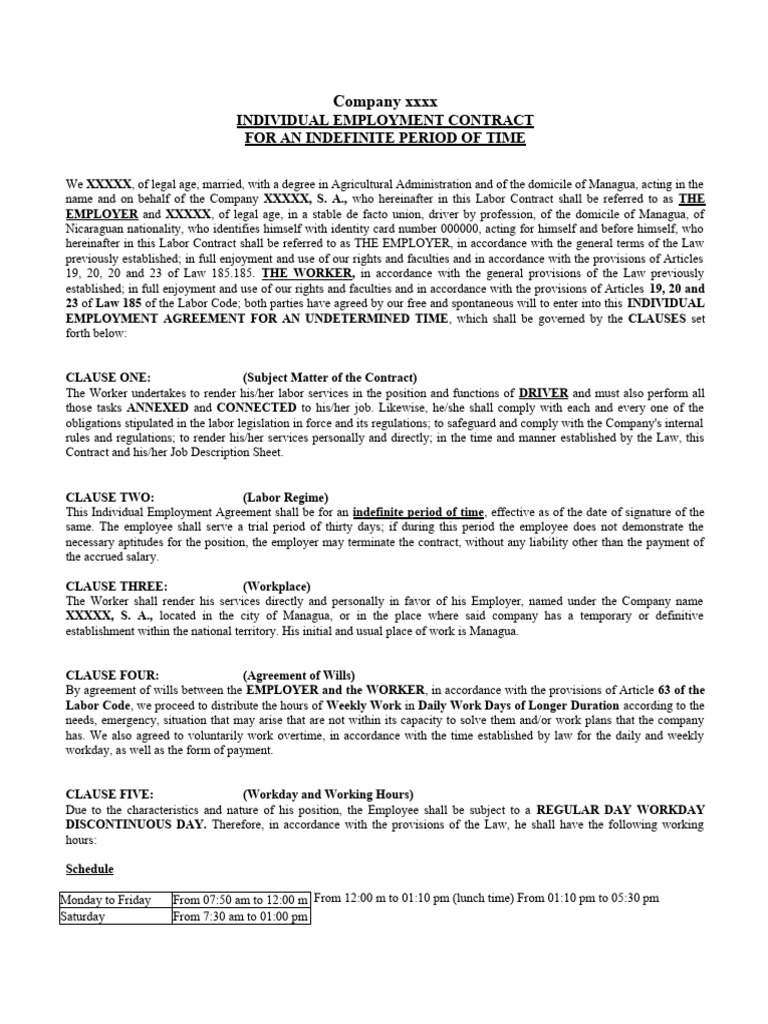 8 Indeterminate Contract Format | PDF | Employment | Working Time