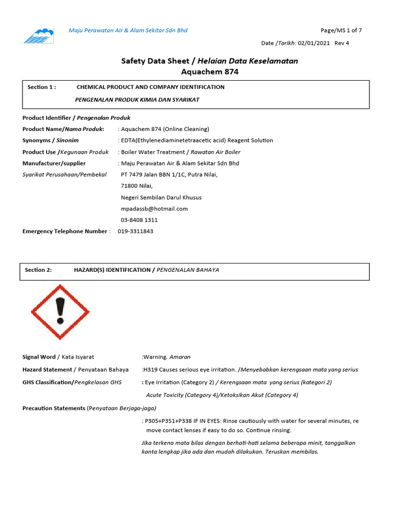 5 A874 Online Cleaning Rev4 SDS | PDF
