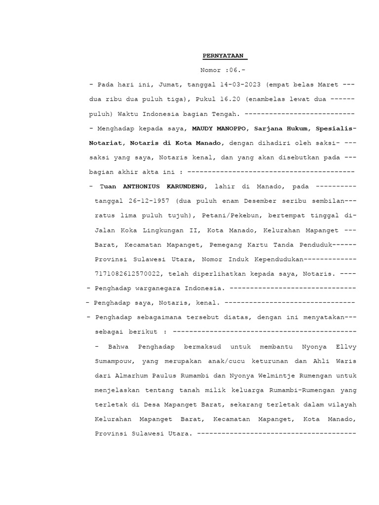 Pernyataan ANTHONIUS KARUNDENG | PDF