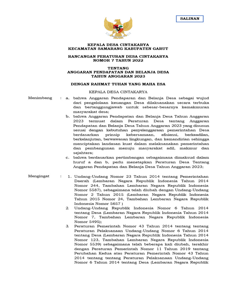 PERDES APBDes murni 2023 | PDF