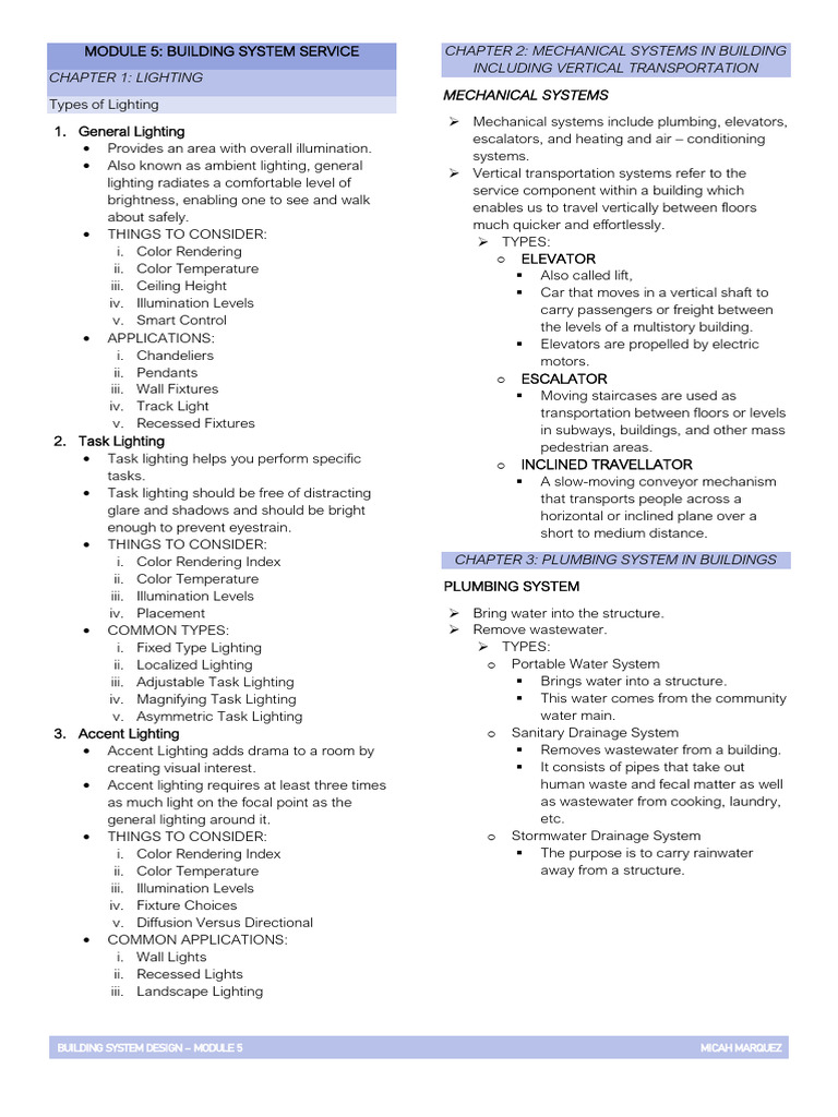 BSD - Module 5 Summary | PDF | Lighting | Fires